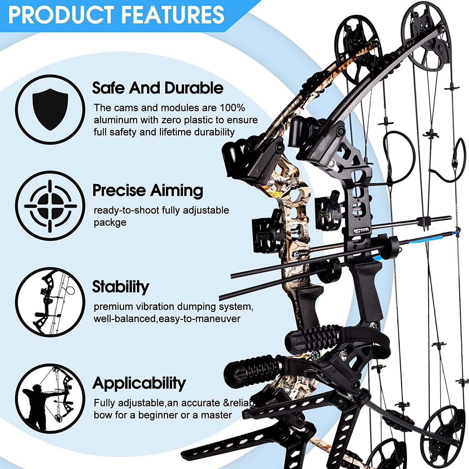 XGeek Compound Bow and Arrow kit, Hunting & Target Bow, 320 Fps Speed, with All Accessories, USA-Made Limbs, Draw Weight Adjustable 20-70 Lbs, Draw Length 17-29", for Hunter and Archery Enthusiast