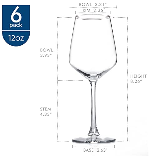 UMEIED Wine Glasses Set of 6, 12oz Classic Wine Glasses for Red White Wine, Dishwasher Safe, Clear
