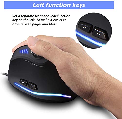 Vertical Mouse Wired Mouse Ergonomic RBG Gaming Upright Optical Mice with 11 Programmable Buttons 5-Way Rocker 10000 Max DPI Gaming Mouse for Gamer/PC/Laptop/Computer
