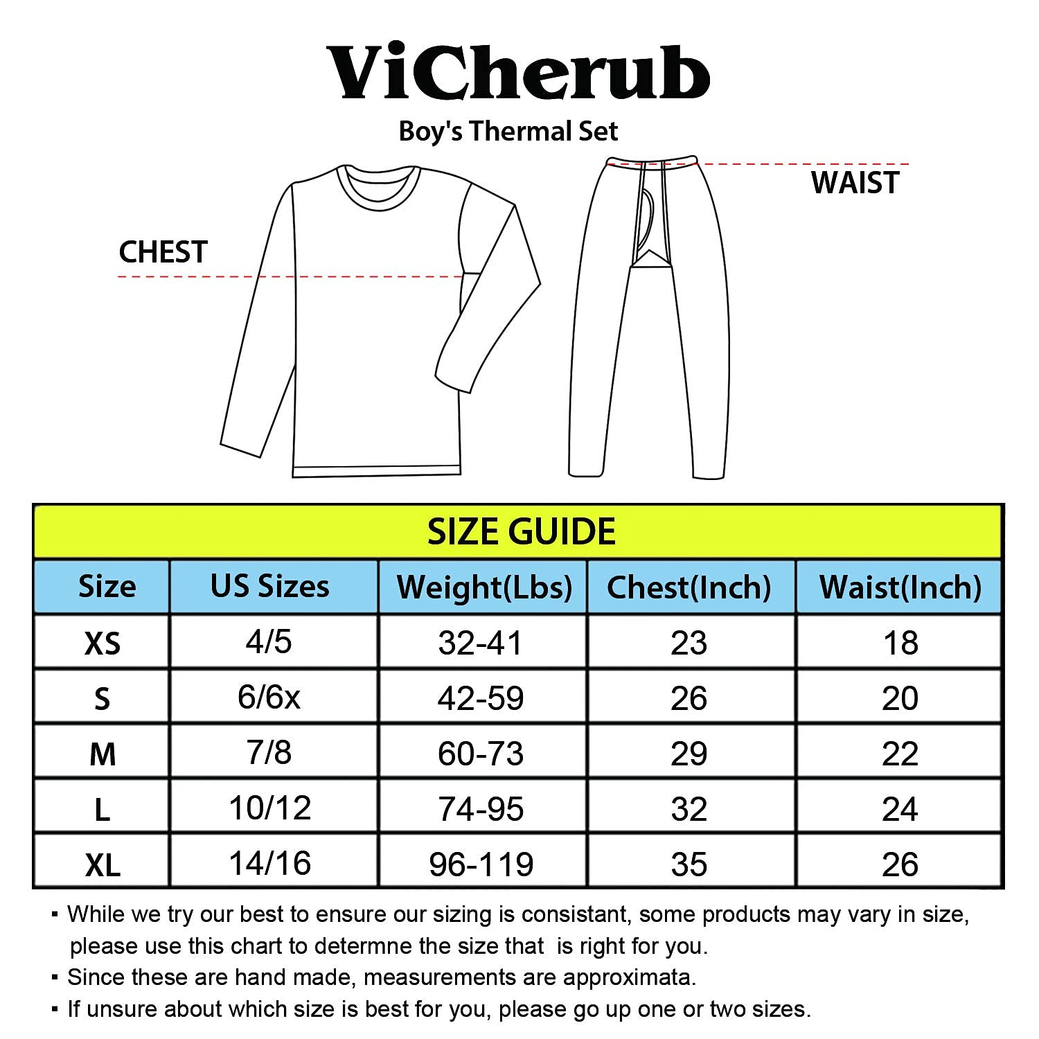 ViCherub Thermal Underwear Set for Boys Long Johns Fleece Lined Kids Base Layer Thermals Sets Boy Grey XS