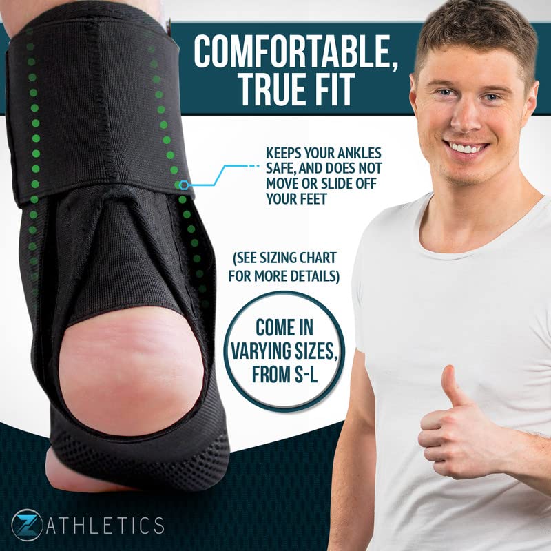 Z ATHLETICS Zenith Ankle Brace, Lace Up Adjustable Support – for Running, Basketball, Injury Recovery, Sprain! Ankle Support Wrap for Men, Women, and Children (Black, Medium)