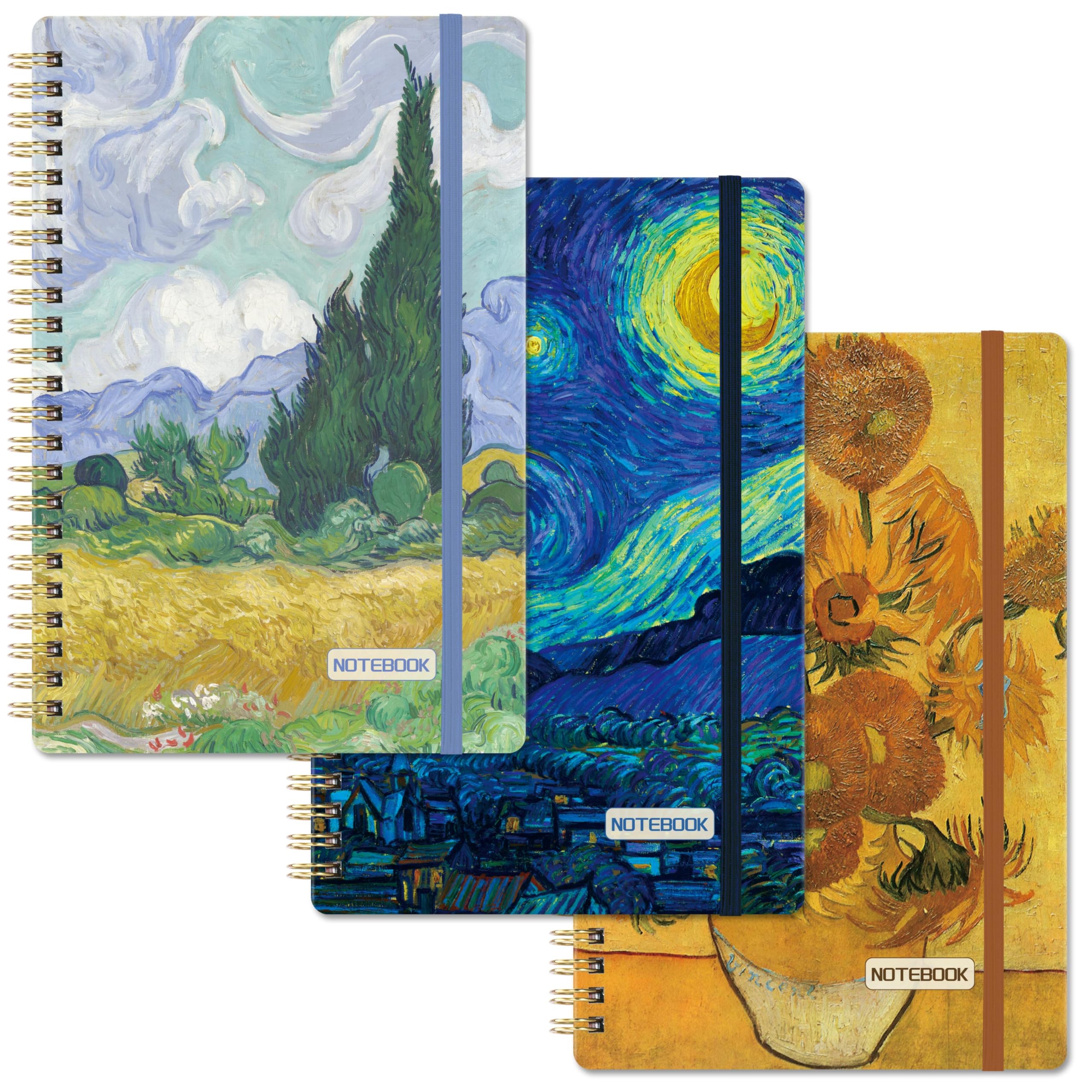 Spiral Notebook - 3 Pack A5 Spiral Notebooks, 5.9āx 8.3ā, 3 x 160 Pages Ruled Notebook/Journal for Women, College Lined Notebook with Elastic Closure, Back Pocket, for Office & School