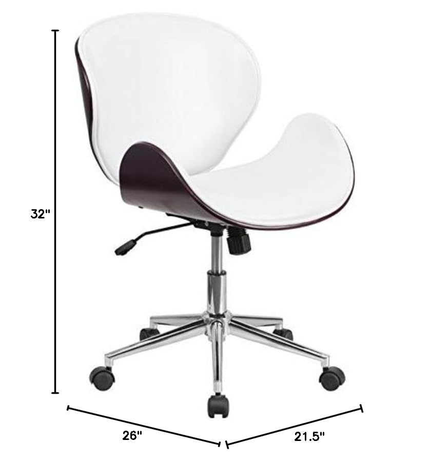Pemberly Row Leather Swivel Office Chair in White and Mahogany
