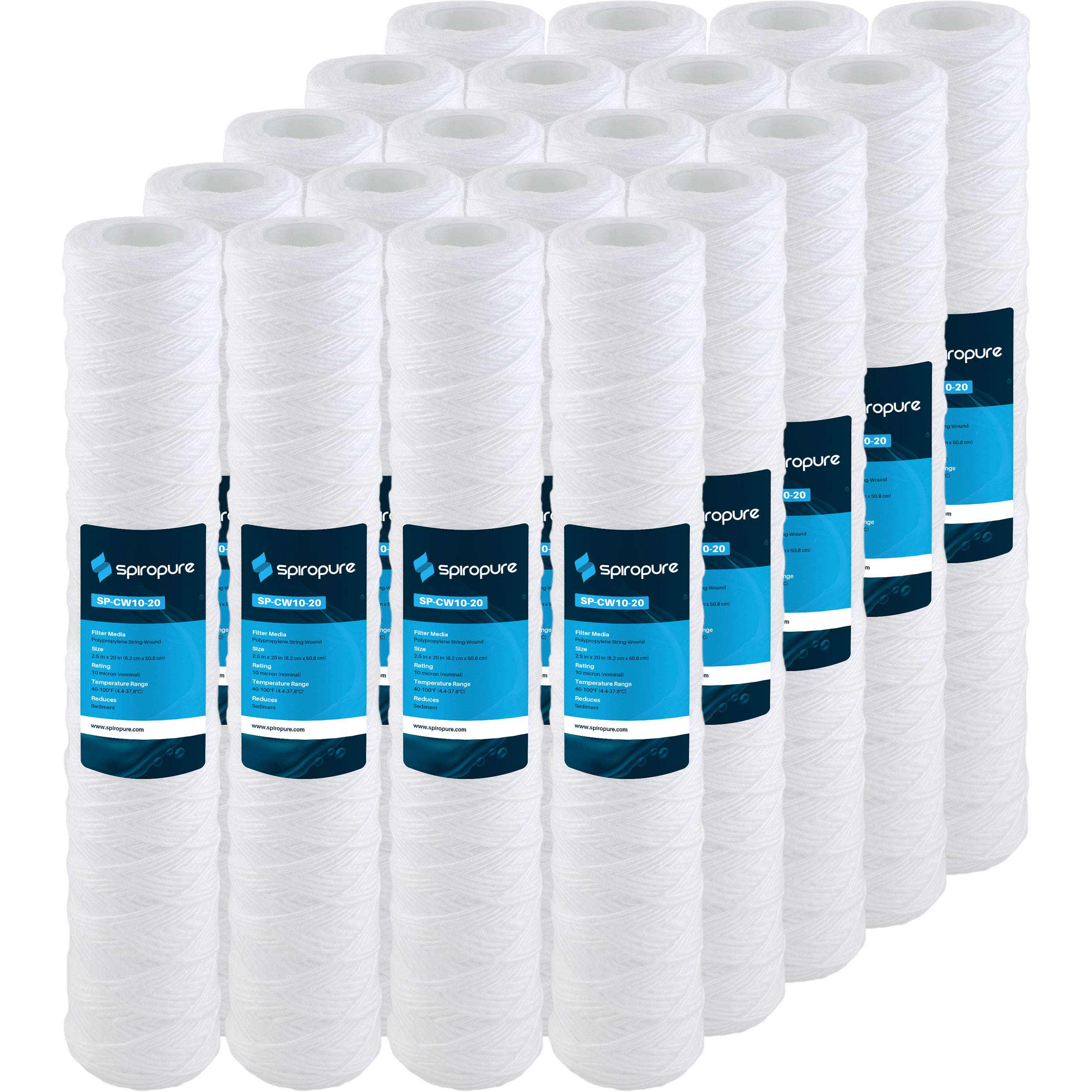 SpiroPure SP-CW10 10x2.5 10 Micron String-Wound Polypropylene Sediment Water Filter Cartridge SWC-25-1010 CW-F 155186-43 (Case of 24)