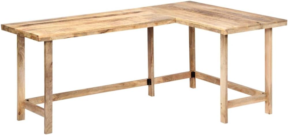 vidaXL Desk, L-Shaped Computer Desk, Home Office Corner Desk, Living Room Writing Table Workstation, Farmhouse Style, Solid Wood Mango