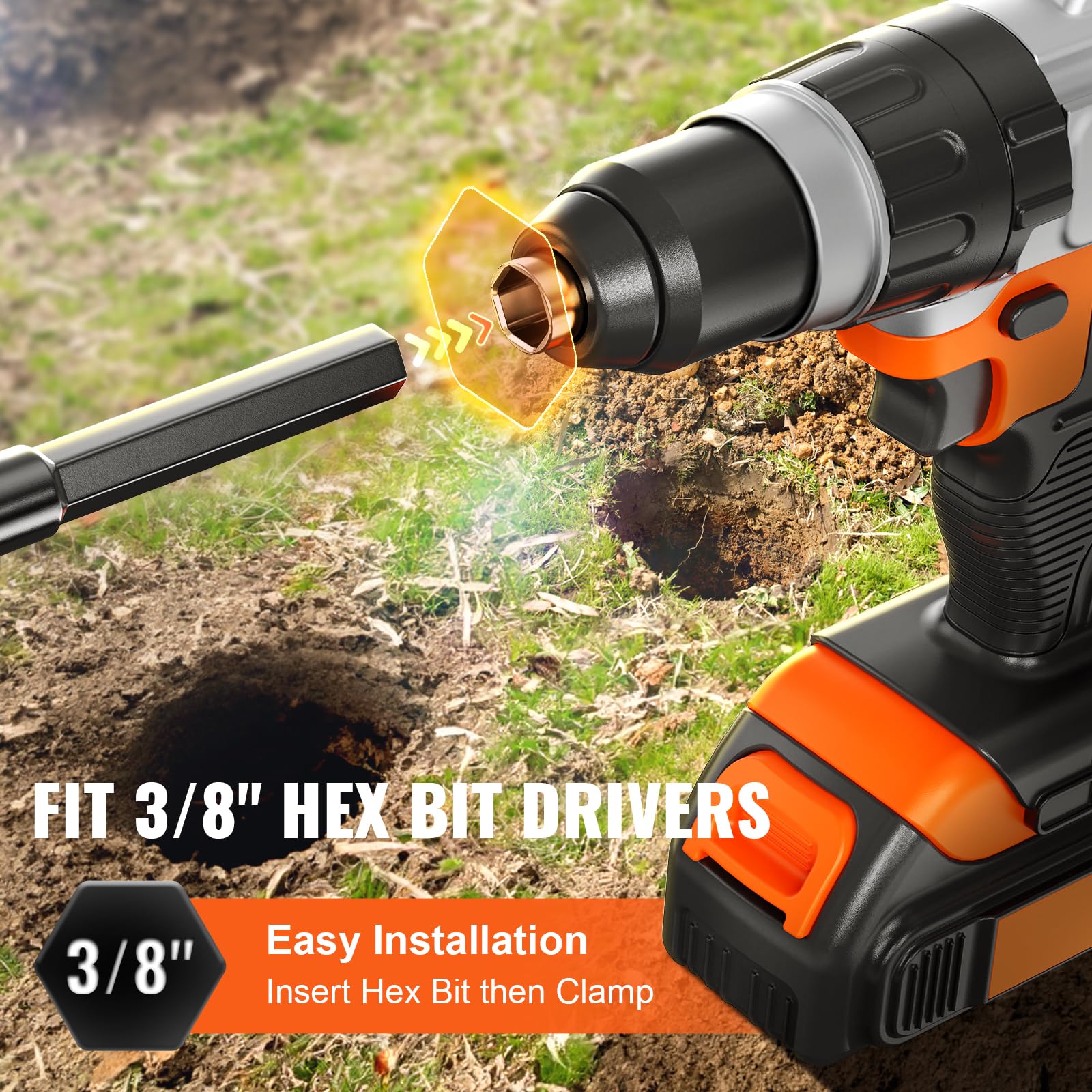 VEVOR Auger Drill Bits for Planting Set of 4, Garden Auger Drill Bit, Spiral Drill Bit for Post Hole Digger, Bulbs Planting & Holes Digging, for 3/8" Hex Drive Drill