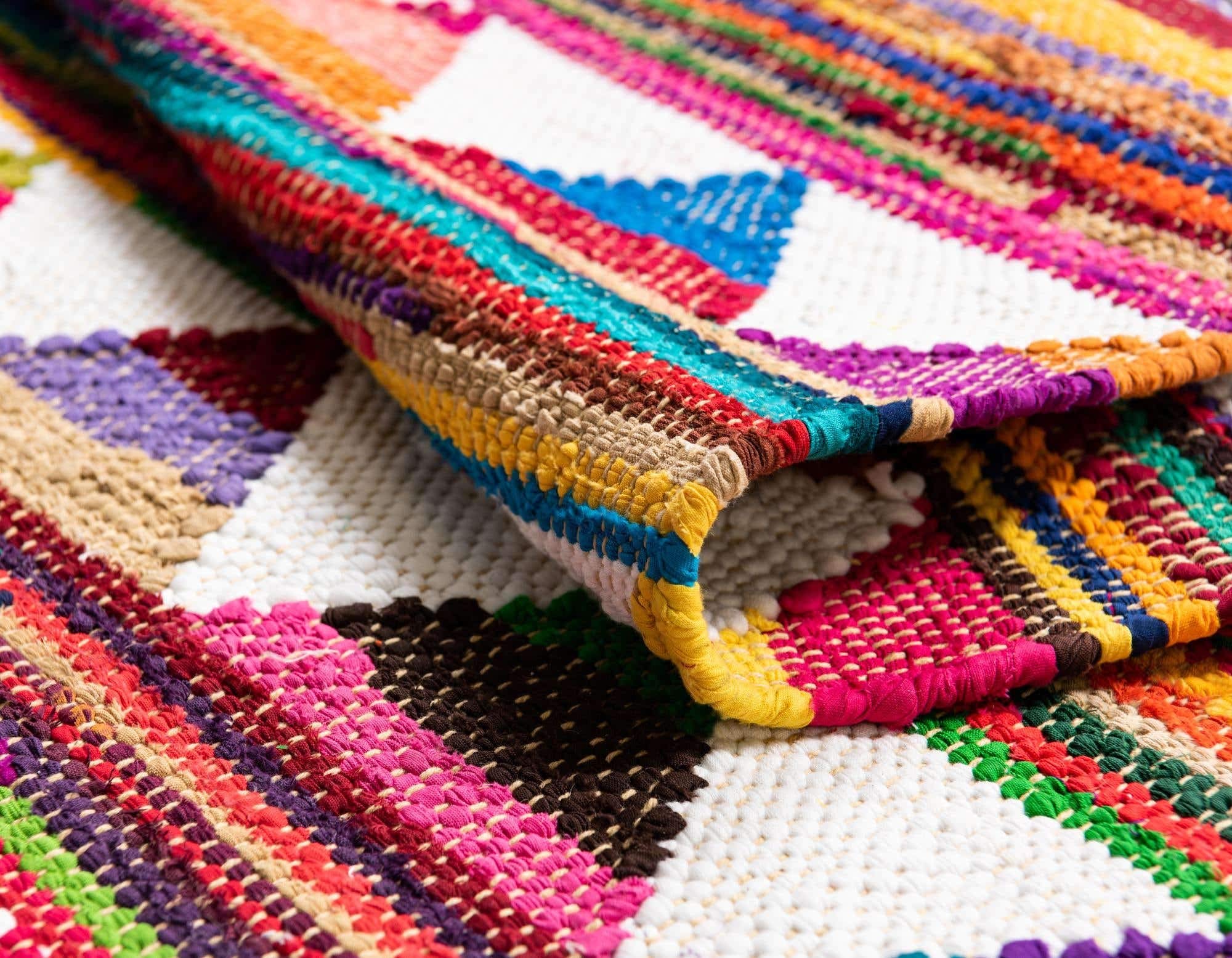 Unique Loom Chindi Trellis Collection Modern, Geometric, Bright Colors, Southwestern Area Rug (9' 0 x 12' 0 Rectangular, Multi/Ivory)
