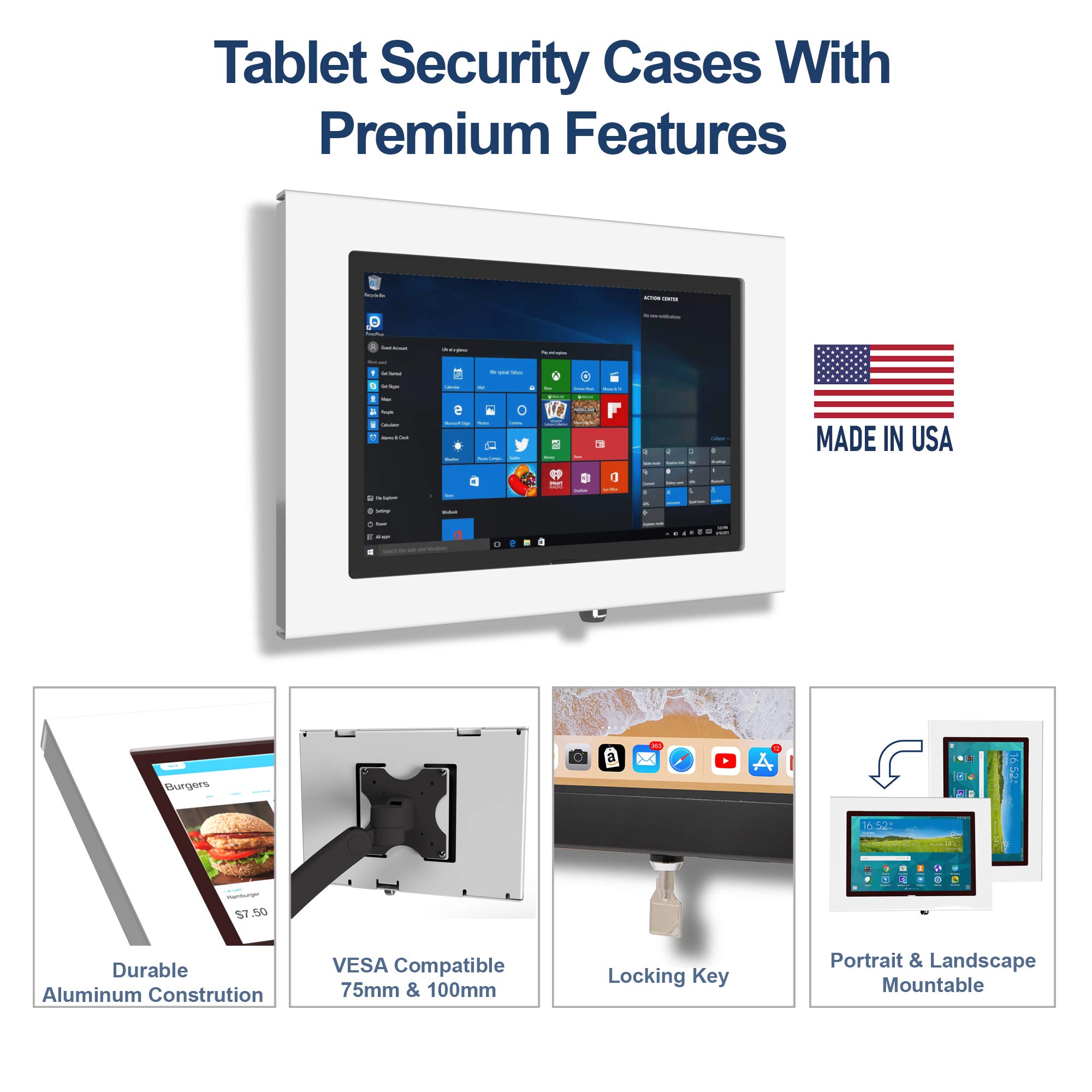 TABcare Security Locking Metal Case for Dell Latitude 5285 5290 7200 7210 as Kiosk, POS, Store, Show Display (Black, Wall Mount VESA)