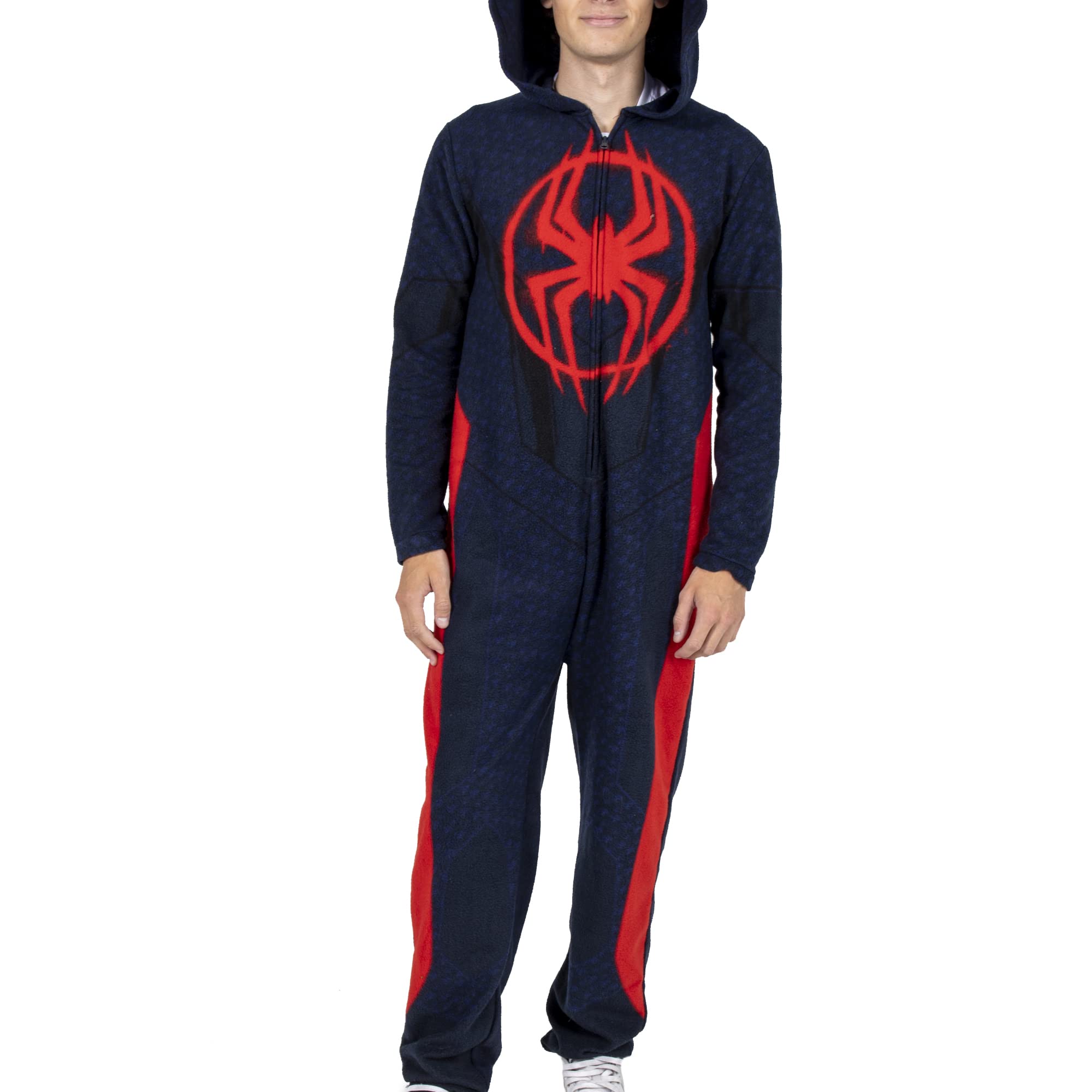 Spider-Man Miles Morales Men's Hooded Union Suit with Leg Hem-Large Black