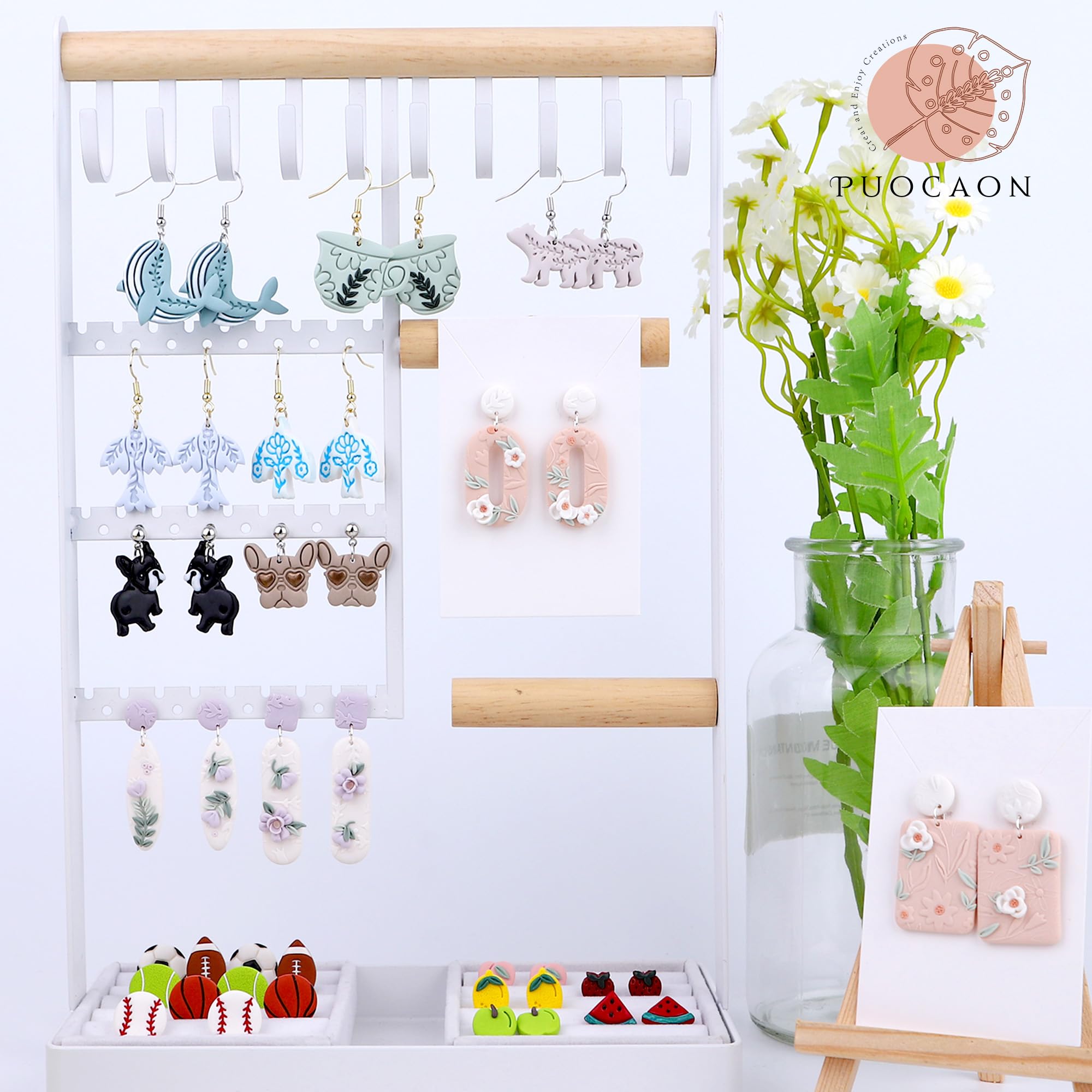 Puocaon Rectangle Clay Cutters Set - 16 Pcs Clay Cutters for Polymer Clay Jewelry, Basic Polymer Clay Cutters for Earrings Making, 3D Print Clay Cutters Supplementary for Floral Clay Earrings Design