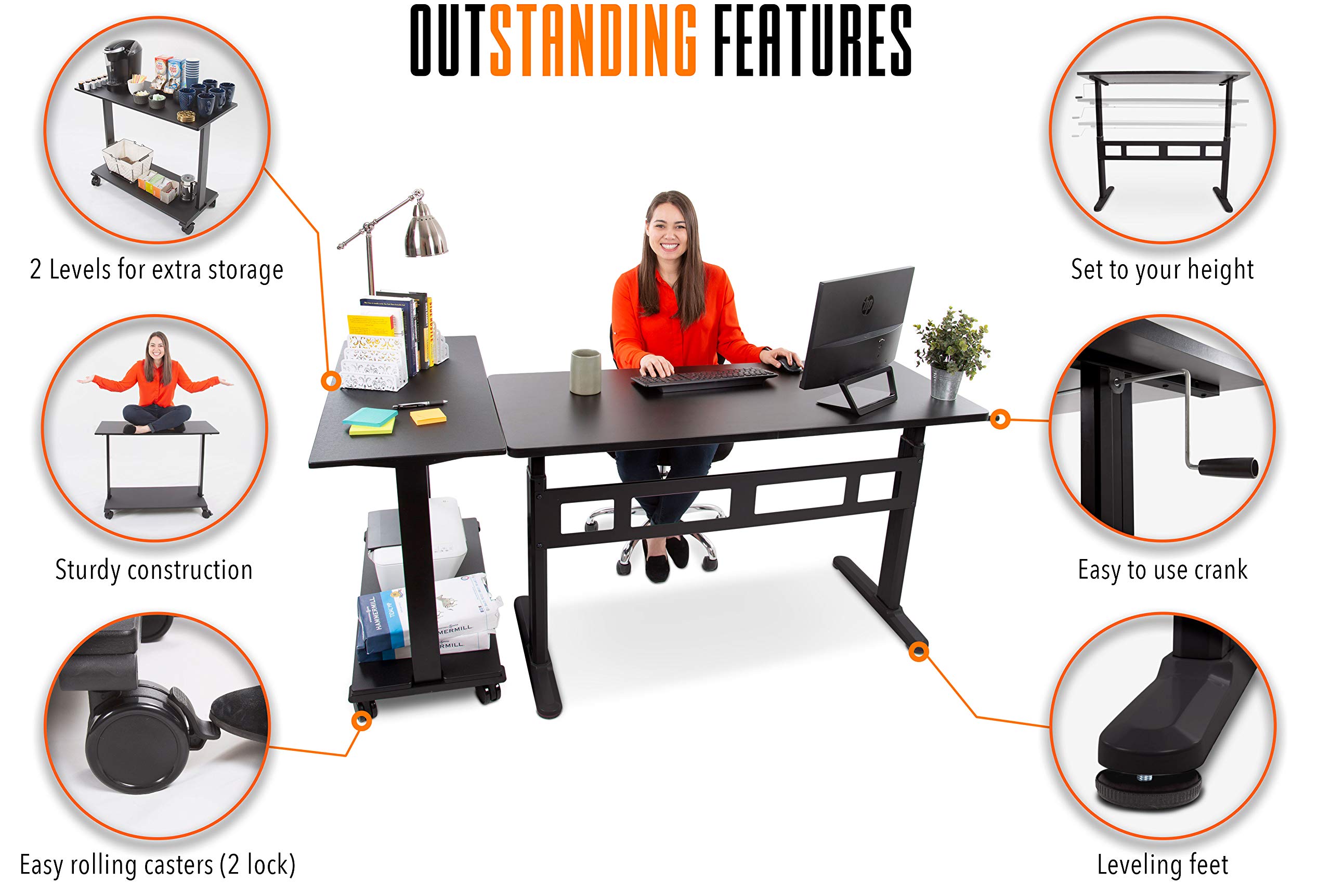 Stand Steady L-Shaped Tranzendesk Standing Desk | Sit to Stand Desk with Add-On Desk Return | Customizable Stand Up Desk Arrangement Great for Any Office Space! (Black / 73x 42)
