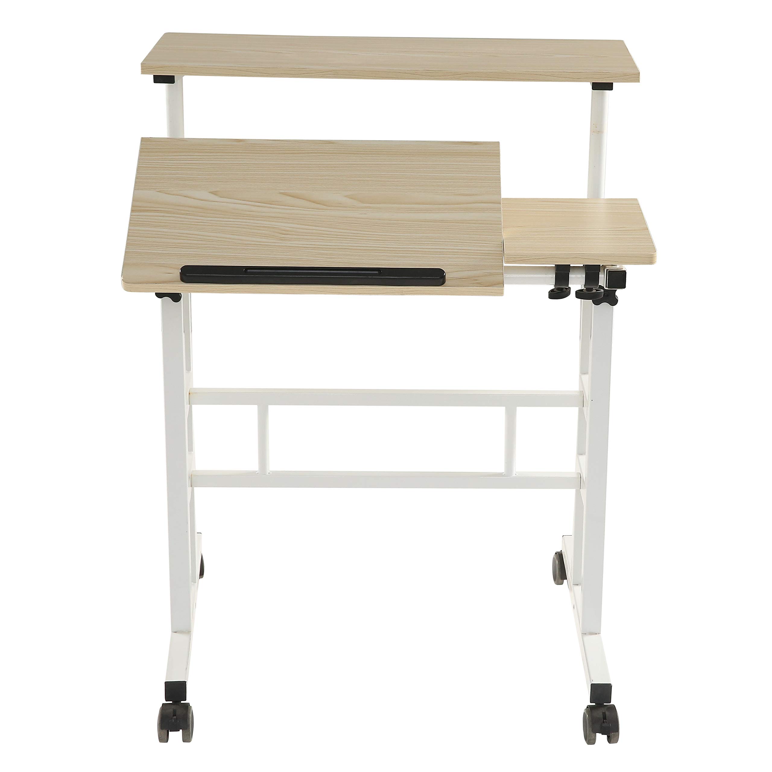 SDADI Height Adjustable Sit Stand Desk Home Office Desk Mobile Standing Desk Rolling Laptop Cart Computer Workstation, Light Grain