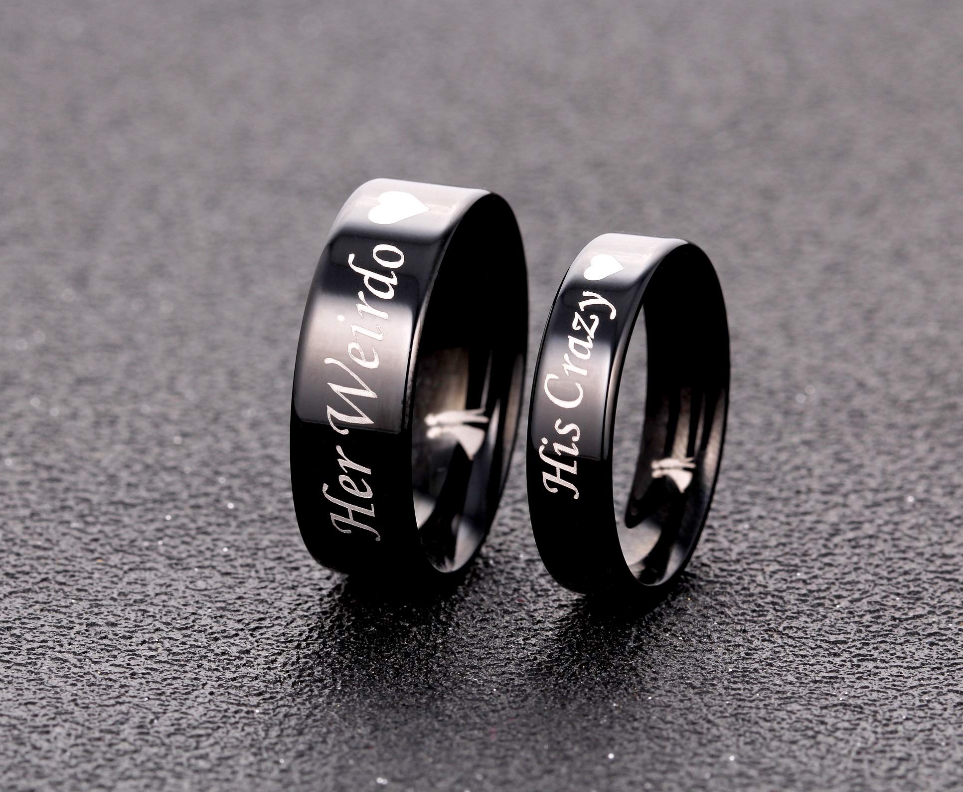 SunnyHouse Jewelry His or Hers Matching Set His Crazy Her Weirdo Titanium Stainless Steel Couple Ring