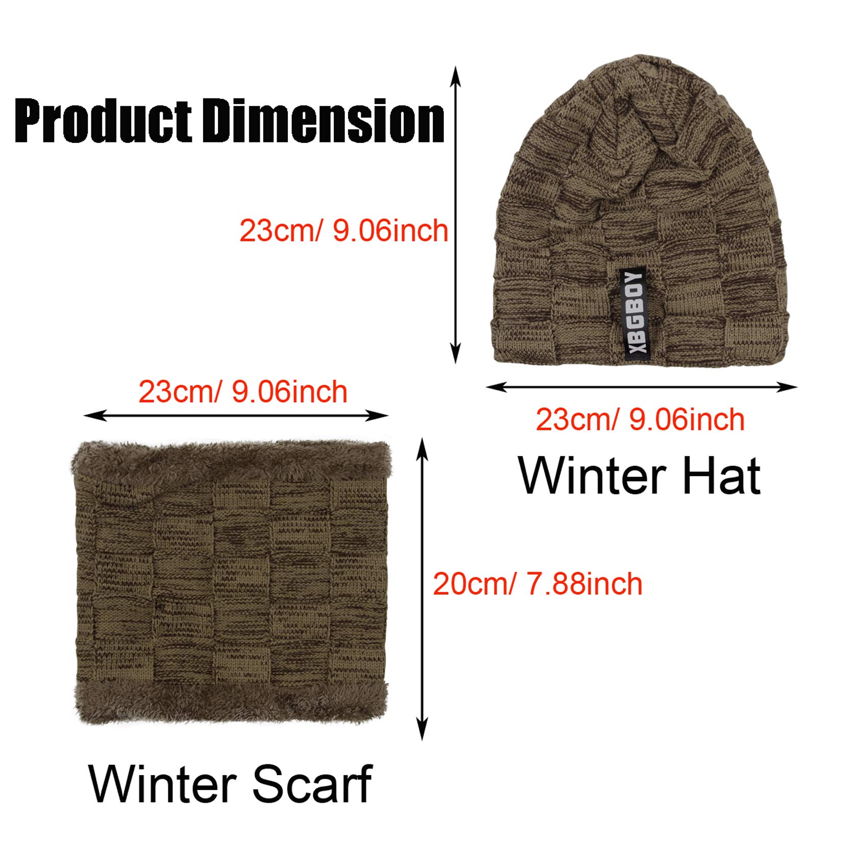 Winter Beanie Hat Scarf Set for Men Warm Knit Hat Thick Neck Warmer with Fleece Lined Winter Cap (Khaki)