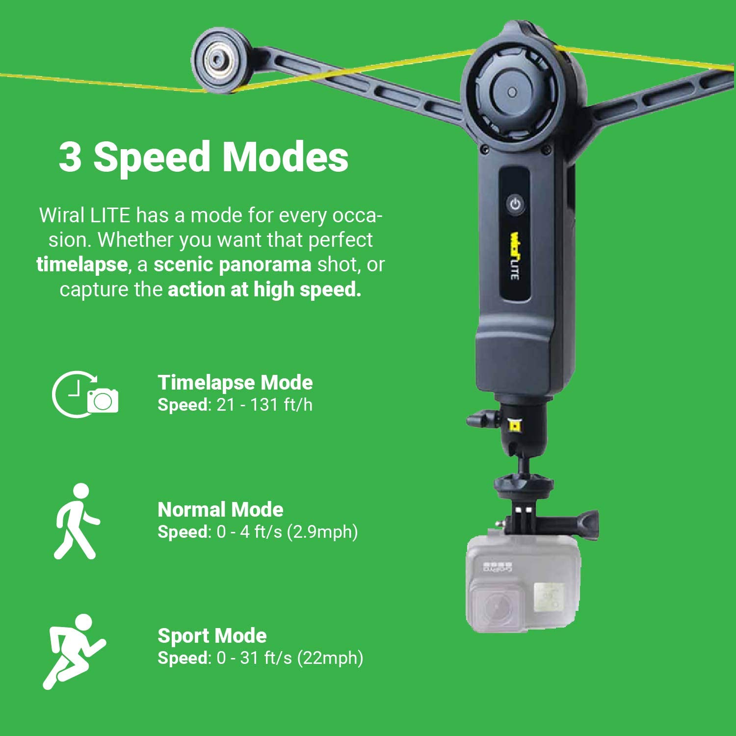 Wiral LITE Cable Cam with Remote for Action Cameras, Smartphones, 360 Camera or DSLR Mirrorless Cameras up to 3.3LBs - Includes Wiral Travel Case (2 Items)