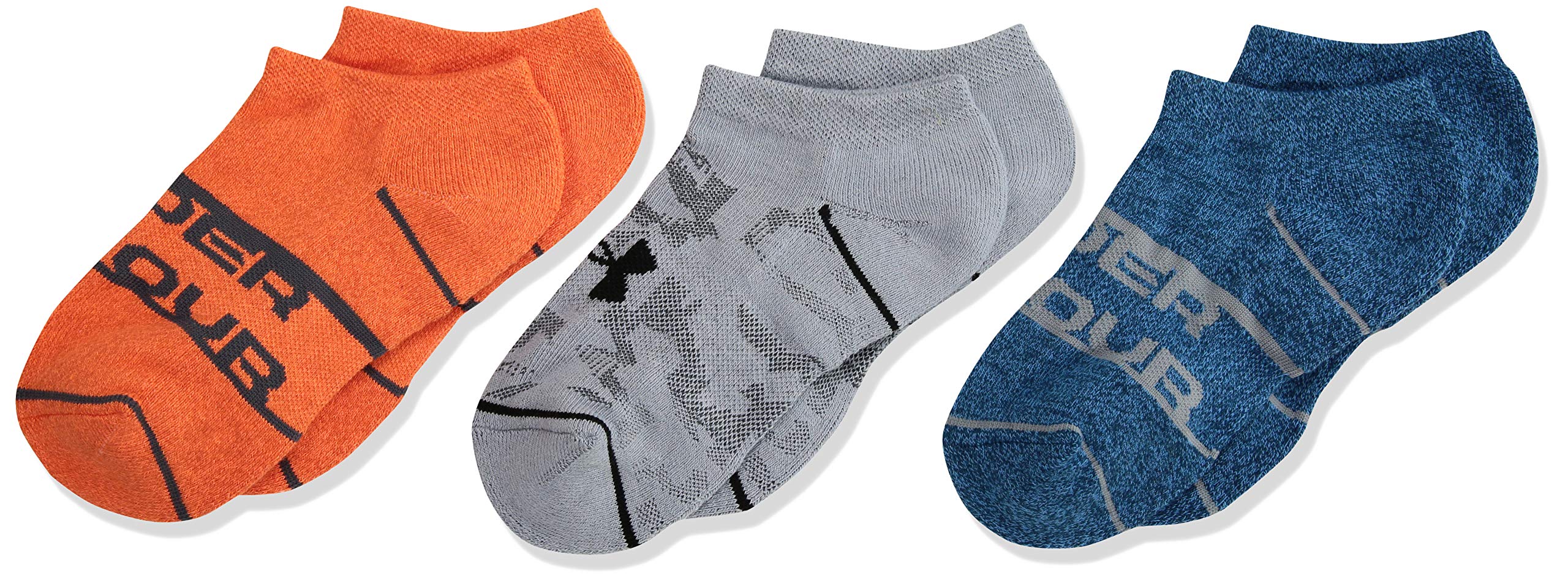 Under Armour Phenom No Show Socks, 3-pair, Teal Vibe Assorted, Shoe Size: Youth 13.5K-4Y