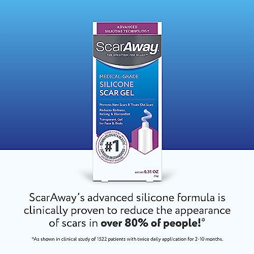 ScarAway Silicone Scar Gel, Helps Improve Size, Color & Texture of Hypertrophic & Keloid Scars from Injury, Burns & Surgery, Water Resistant, 10g (0.35 Oz)