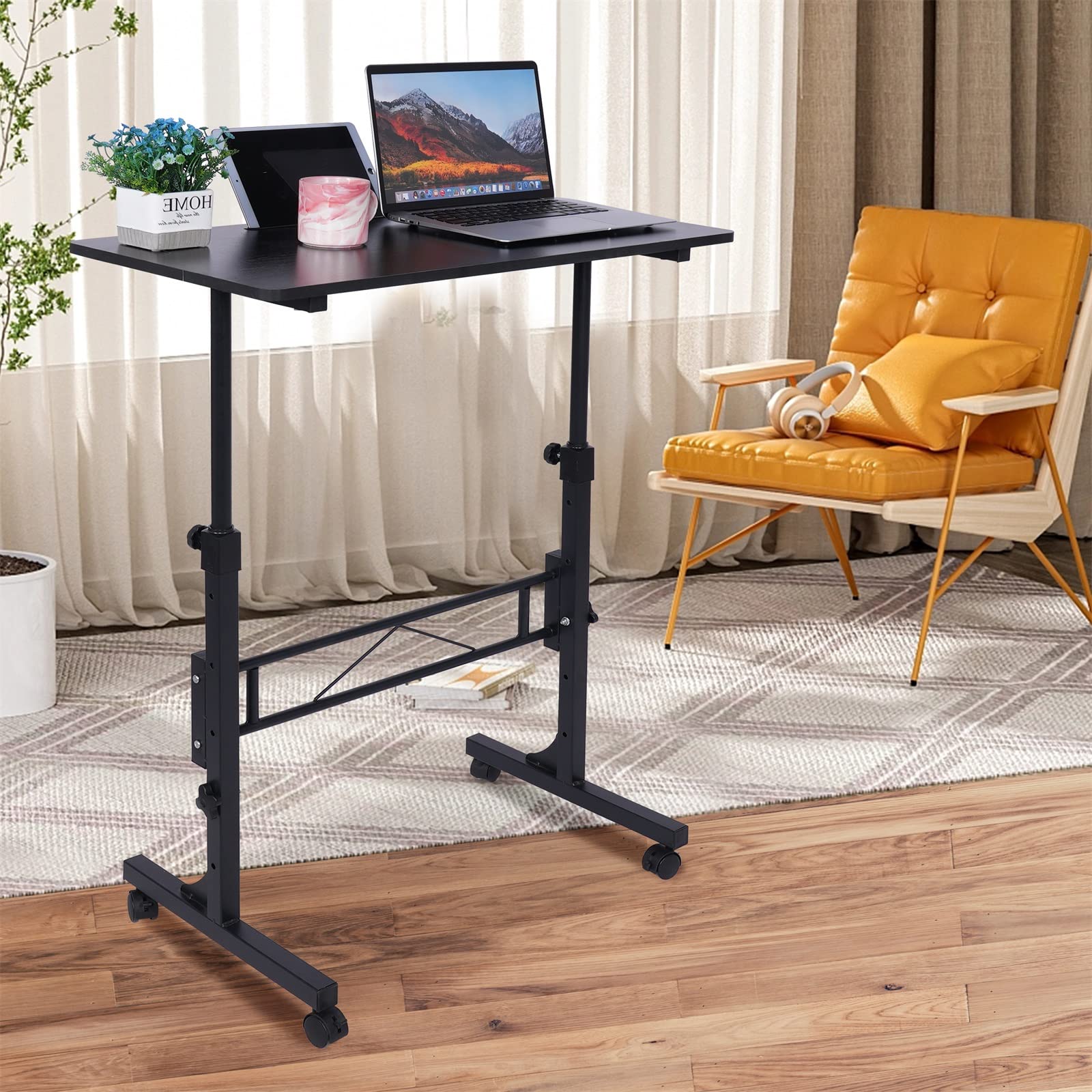 Standing Desk Adjustable Height, Mobile Stand Up Desk with Wheels Small Computer Desk Rolling Desk, Portable Laptop Desk Standing Table Sit Stand Home Office Desks 16"x31.5" Height 27"-43.5"