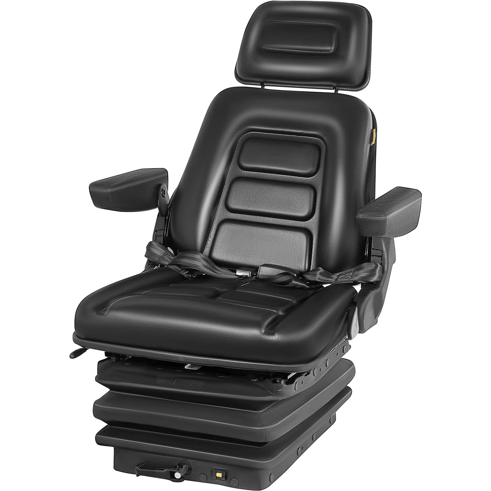 VEVOR Universal Tractor Suspension Seat, 35-170° Backrest Angle Adjustable Air Ride Seat Replacement w/Seat Belt & Safety Switch, Compatible with Forklift/Van/Mower, Black Vinyl