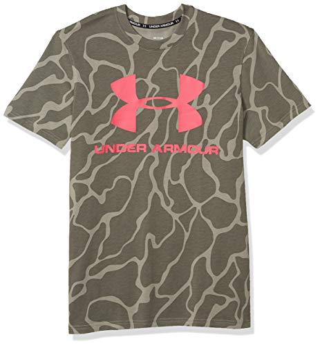 Under Armour Sportstyle Printed Logo Short Sleeve Training Workout Shirt, Gravity Green (388)/Exuberant Pink, Medium