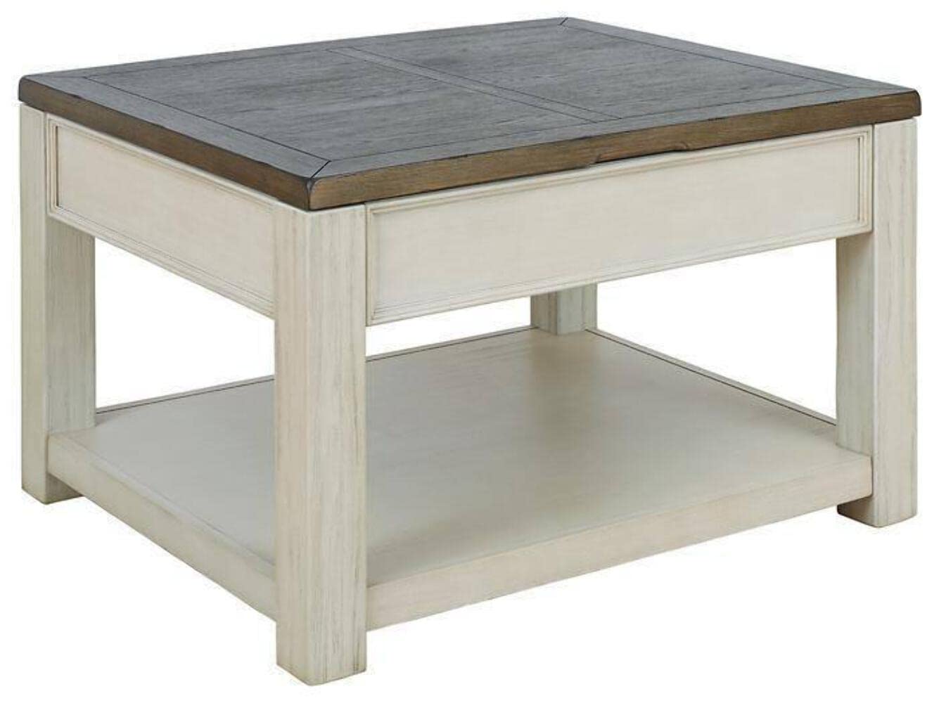 Signature Design by Ashley Bolanburg Farmhouse Lift Top Coffee Table with Floor Shelf, Weathered Brown & White
