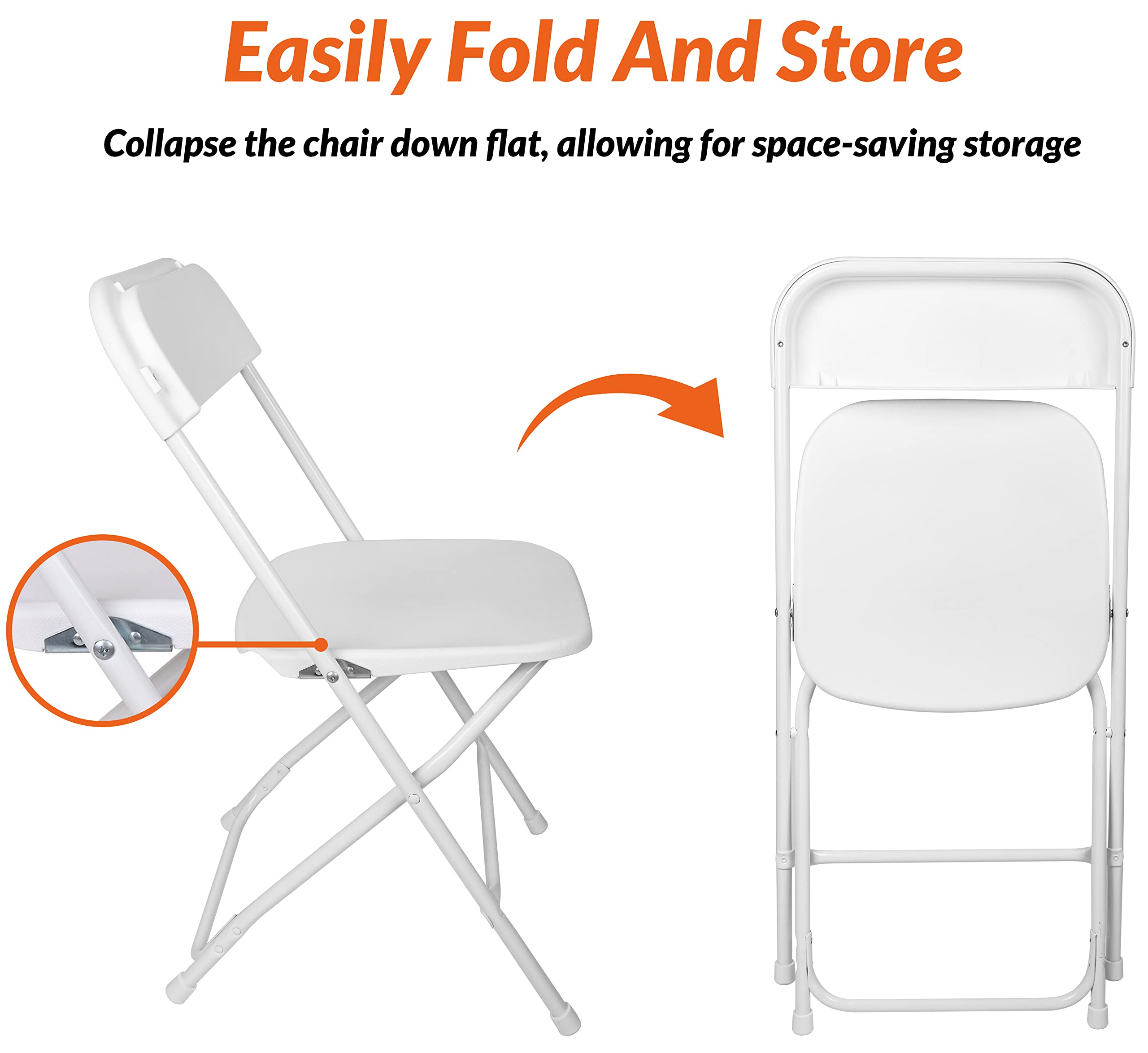 Signature Folding Plastic Chair with 500-Pound Capacity, White, 6-Pack