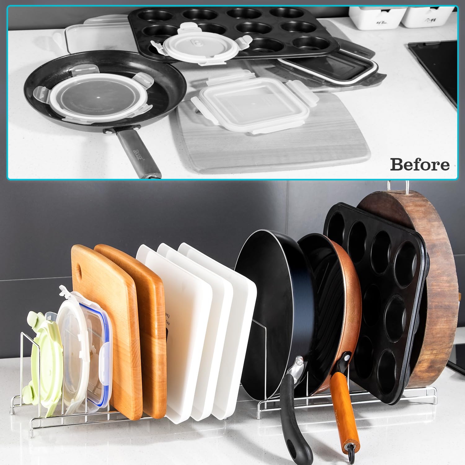 YQh Pot Cover Rack, Cutting Board Rack, 2 Pack,Kitchen Cabinet Or Counter Baking Tray Storage Box, Suitable For Baking Tray, Cutting Board, Frying Pan, Tray, Reusable Containers And Covers