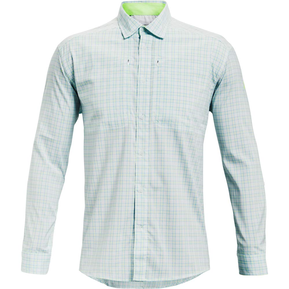 Under Armour Tide Chaser 2.0 Plaid Fish Long Sleeve T-shirt, White (104)/Summer Lime, Medium