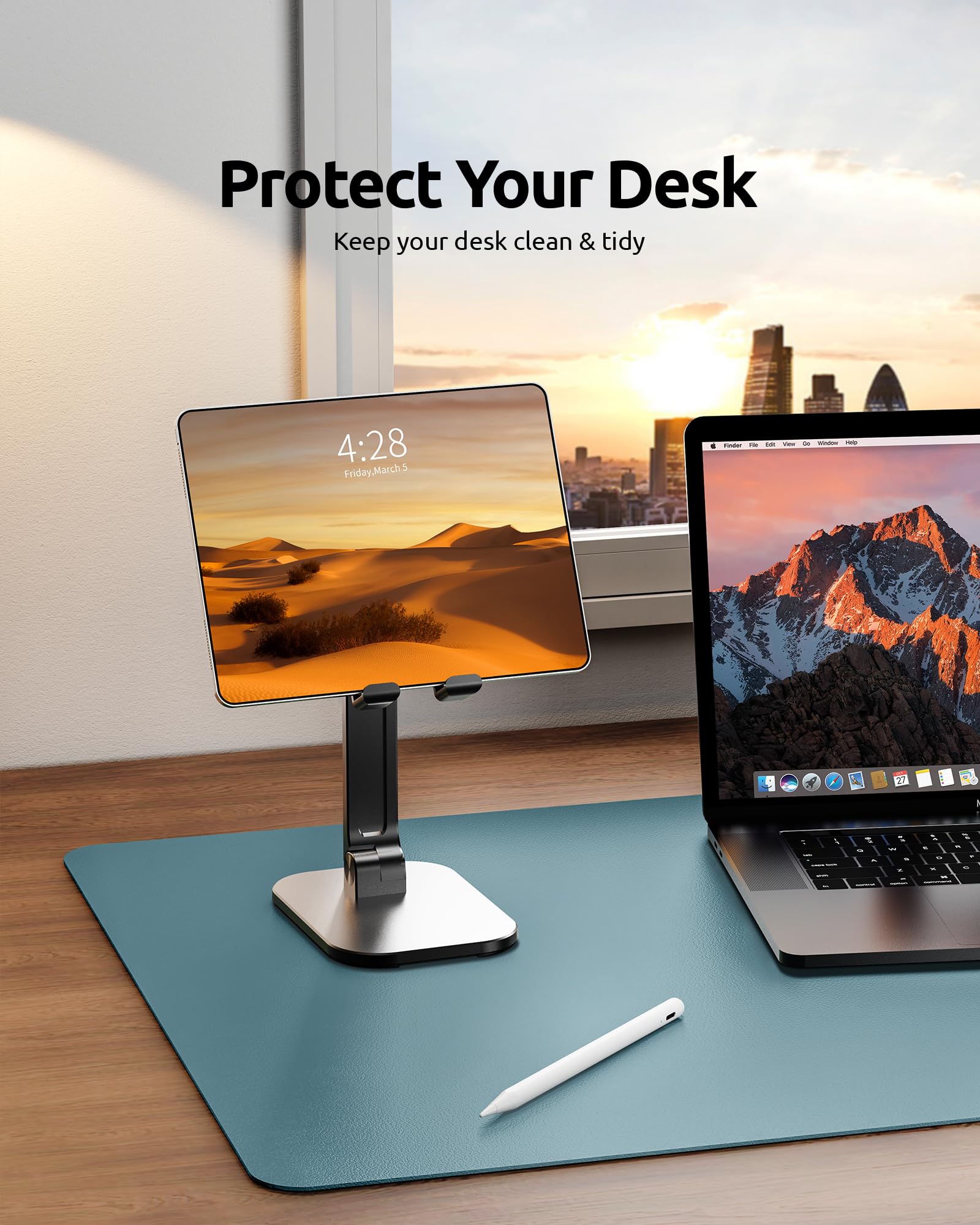 YSAGi Dual-Sided Leather Desk Pad, Office Desk Mat, PU Leather Desktop Protector, Large Mouse Pad, Laptop Desk Pad, Waterproof Desk Writing Pad for Office and Home (23.6" x 13.8", Blue+Grey)
