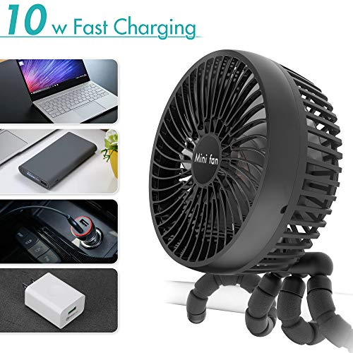 Versatile Fan, 10000mAh Battery Powered Clip On Fan With 53H Long Working Time, 4 Speeds, Strong Wind, Sturdy Tripod, 360° Rotate Ultra Quiet USB Fan for Stroller Treadmill Tent Office