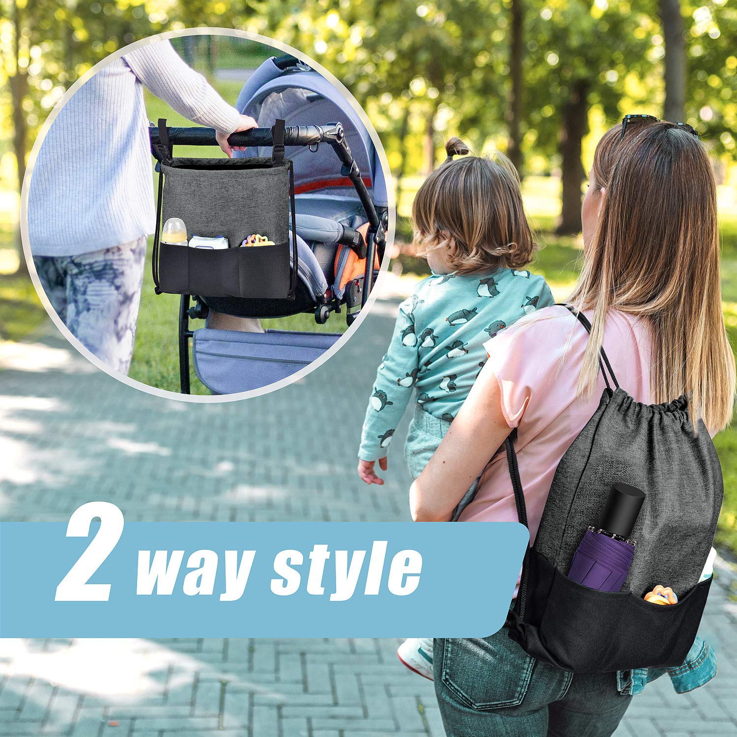 Universal Stroller Organizer Large Capacity Portable Baby Stroller Storage Bag 2way To Use Fit All The Baby Strollers Gift for Newborns - D.Gray