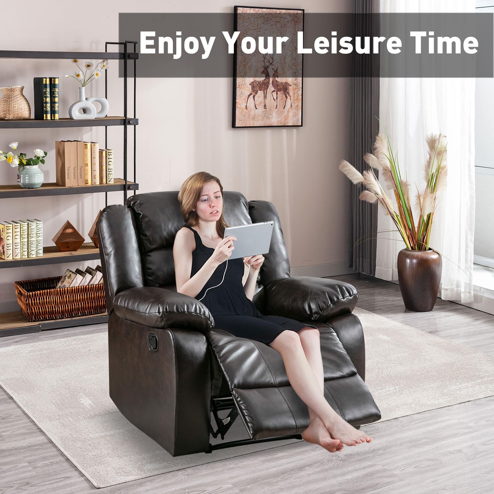Phoenix Home PU Leather Manual Chair Recliner, Brown