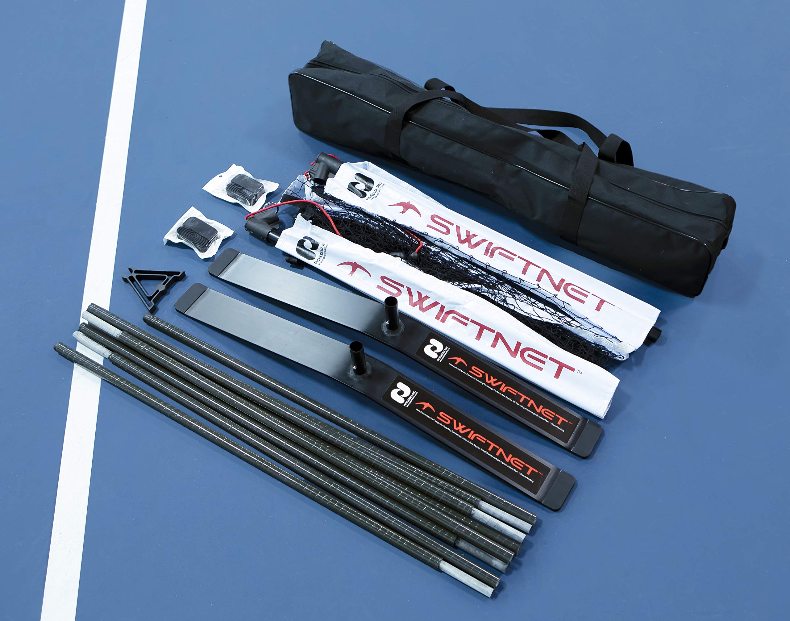 SwiftNet 2.1 Portable Pickleball Net System - High Tension, Lightweight Carbon Fiber Alloy Frame for Casual and Tournament Pickleball - Perfect to Carry Anywhere