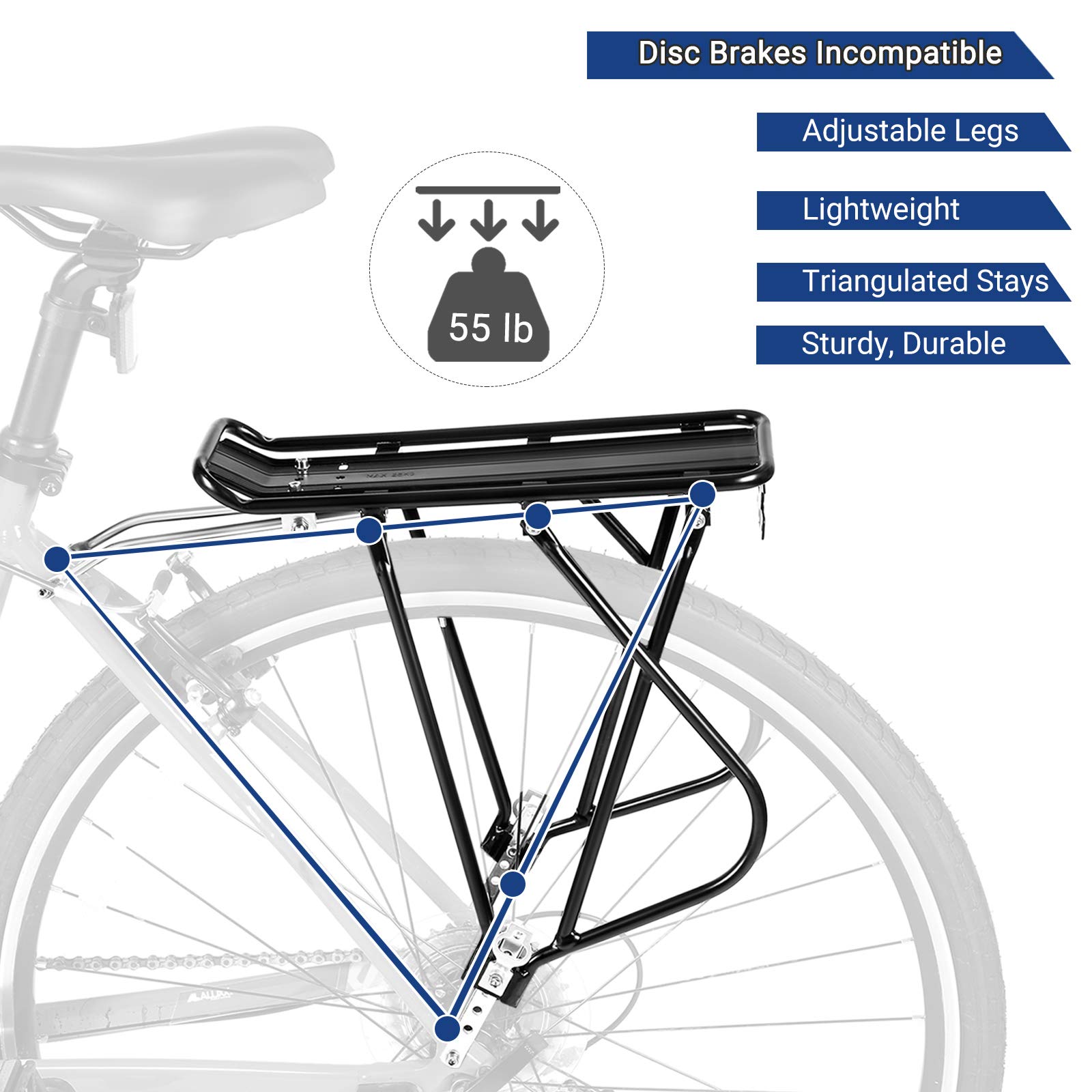 SONGMICS Bike Cargo Rack for Linear-Pull Brakes, Rear Bike Carrier USBC01B