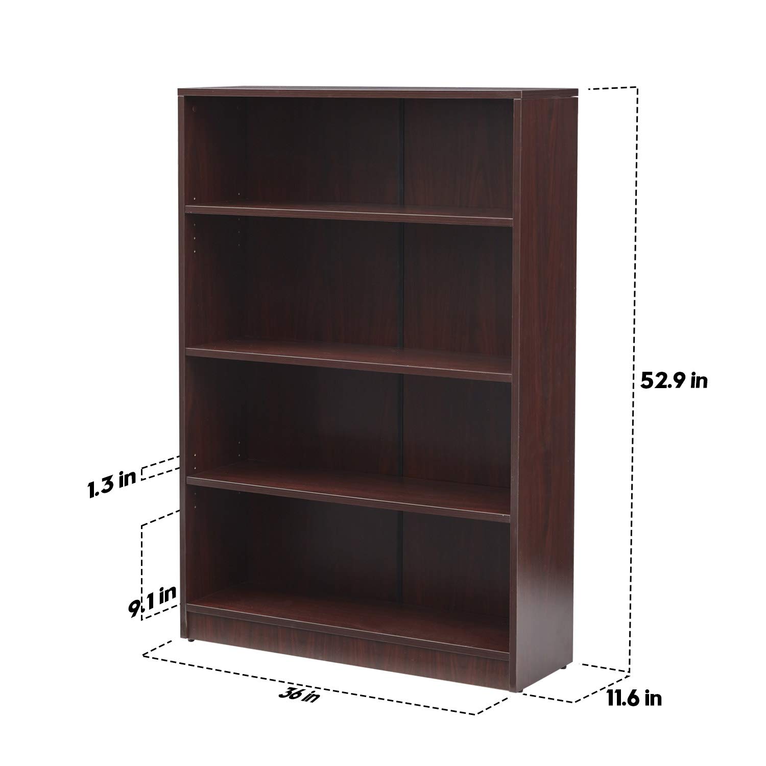 VICLLAX 5-Shelf Bookcase Adjustable Bookshelf, Brown Walnut