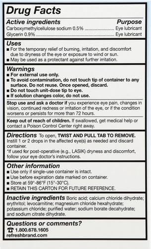 Refresh Optive Lubricant Eye Drops, Preservative-Free, 0.01 Fl Oz Single-Use Containers, 60 Count