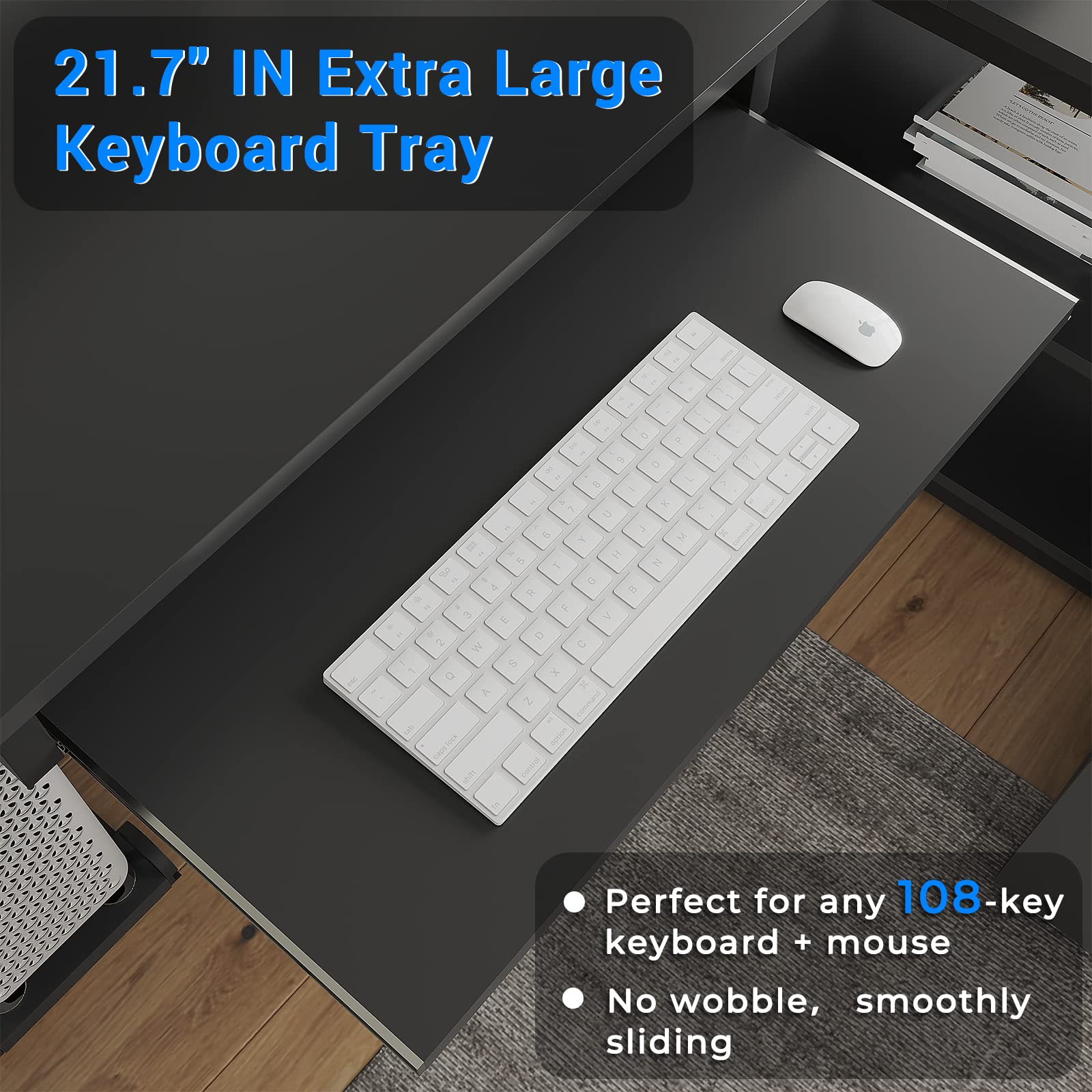 SEDETA L Shaped Desk with File Drawers, 55 inches Corner Computer Desk with Storage Shelves, Keyboard Tray and Printer Stand, Computer Table Writing Desk Workstation for Home Office, Black