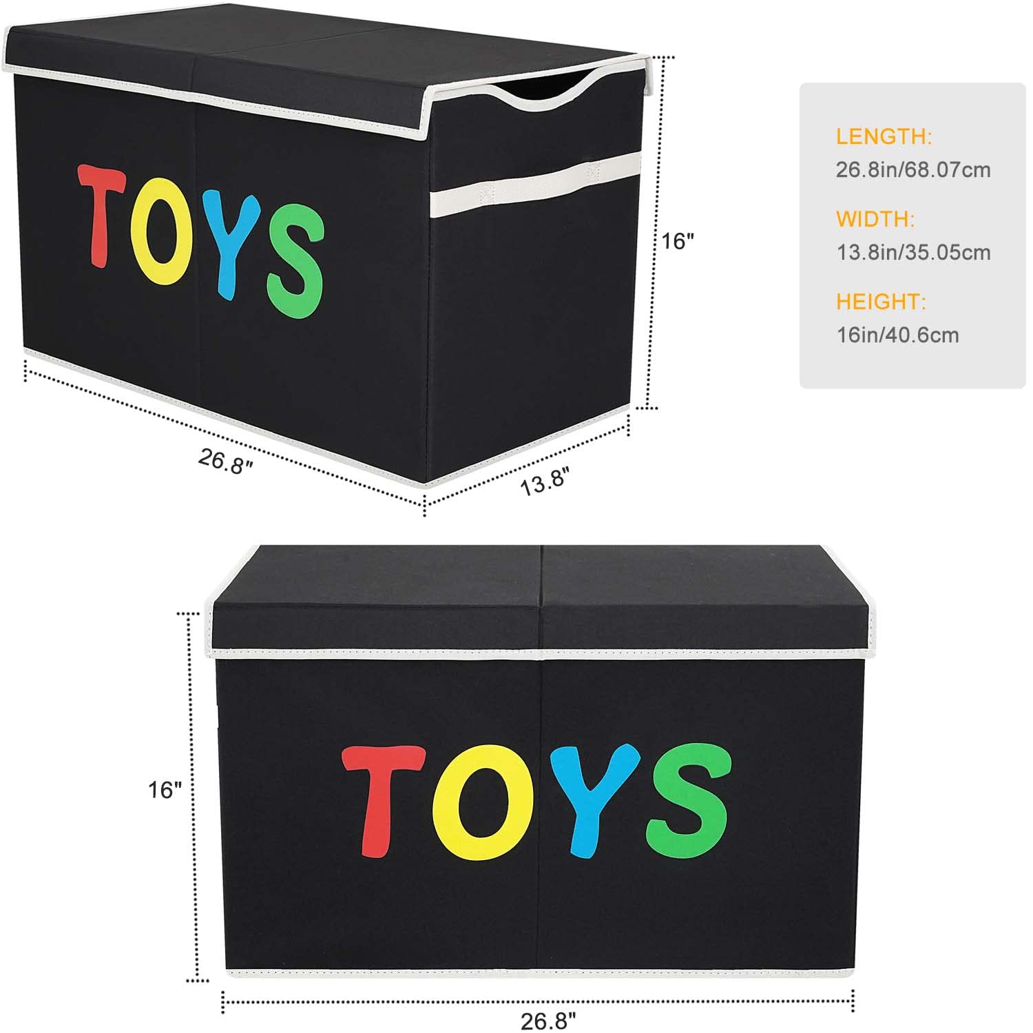 VICTOR'S Kids Toy Box Chest - 2 Pack Large Lightweight Collapsible Toy Storage Organizer Boxes Bins Baskets Thick Grey + Black, 26.8in x 13.8in x 16in