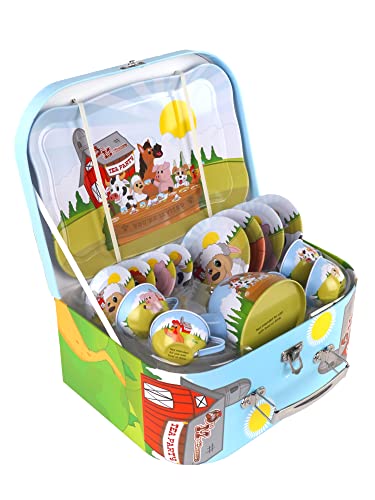 Regal Games Old Macdonald’s Tea Time - Barnyard Animal Designed Kid's Tea Time Set - includes 1 Teapot, 4 Cups, 4 Saucers, 1 Platter & Storage Case - Ideal Birthday & Easter Gift for Ages 5+