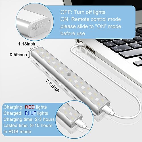 Under Cabinet Lighting Wireless with Remote, 48 LED Rechargeable Under Cabinet Lights, Kitchen Counter Lights Dimmable LED Closet Lights RGB Bar for Shelf, Car, Hallway, 15 Color Changing, 6 Pack