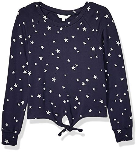 Steve Madden Apparel Women's Star is Born Printed French Terry tie Front Sweatshirt, Oil Slick, Large