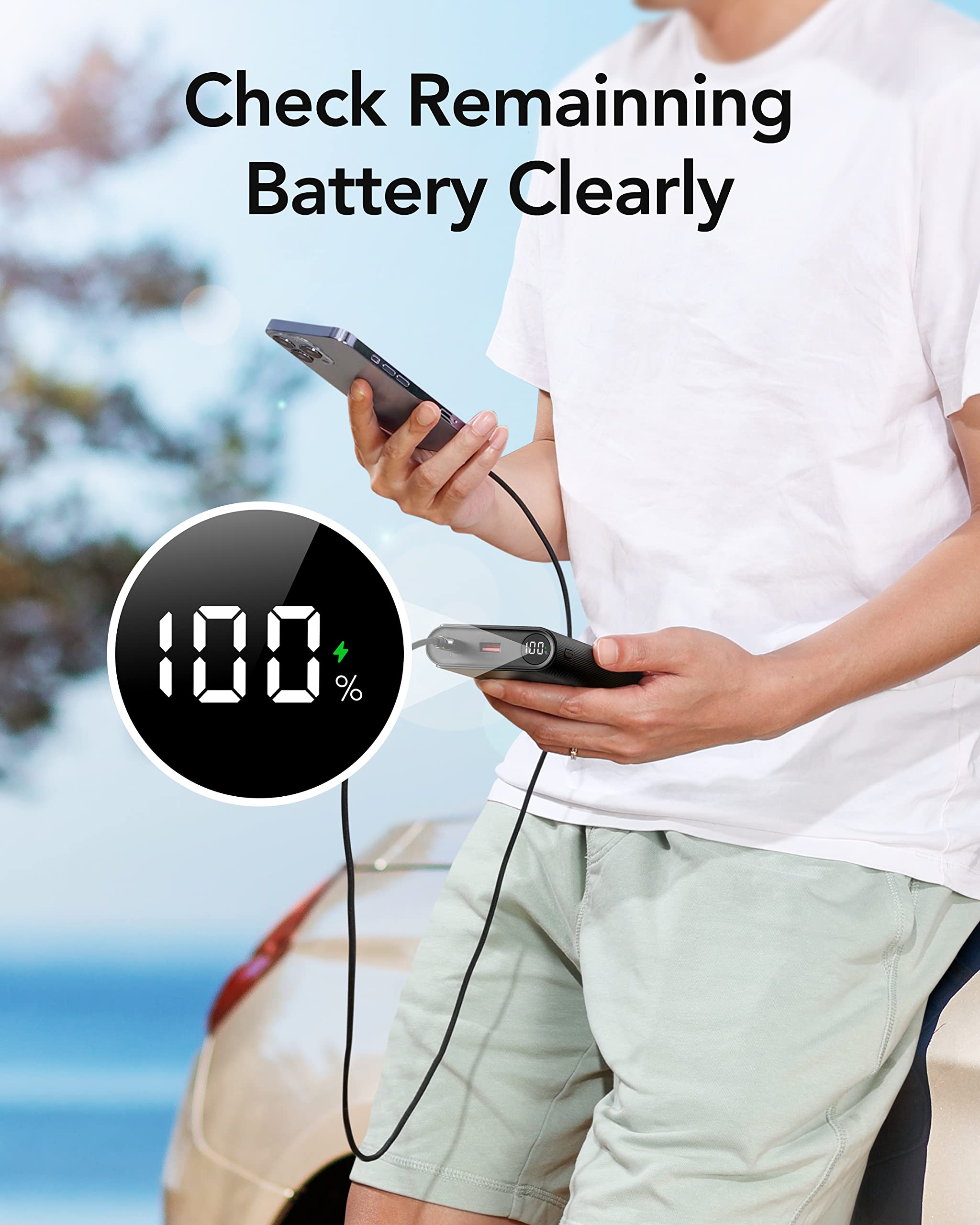 VEGER 25000mAh Portable Laptop Charger with Built-in Cables, Laptop Power Bank 100W PD/PPS Fast Charging Battery Pack (Total 130W) for MacBook Dell XPS iPad iPhone 14/13/12 Series, Samsung, More