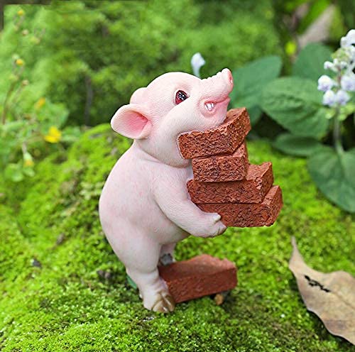starbluegarden Amusing Mini Pig Moving Bricks Statue Figurine Ornament Fairy Garden Decor for Bookshelves Flowerpots