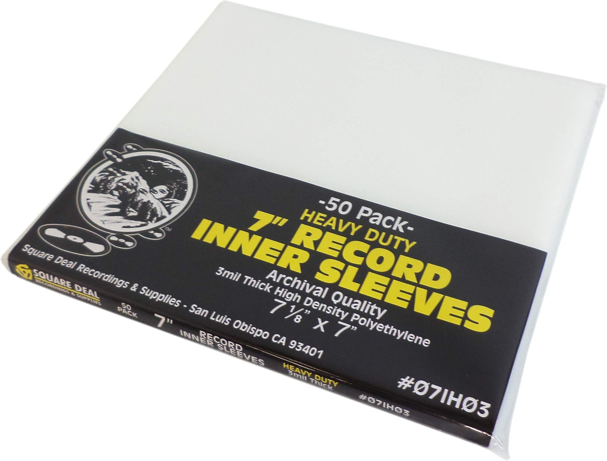 Square Deal Recordings & Supplies 7" Record Inner Sleeves - High Density Polyethylene - Heavy Duty 3 mil - #07IH03 - Set of 50