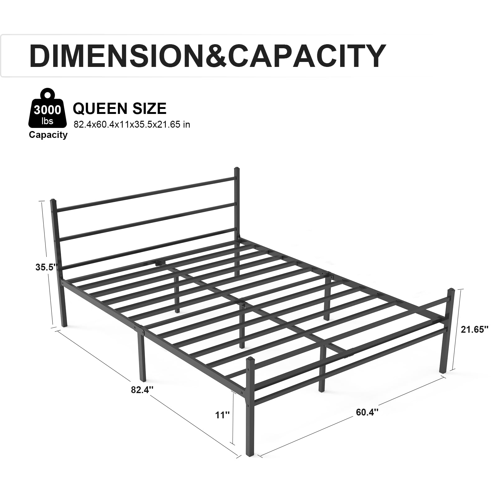 REGOSS Queen Bed Frame with Headboard, 11 Inch Heavy-Duty Metal Bed Frame with Storage and Anti-Slip Strap, Noise Free Bed Frames Features Sturdy Metal Slats, No Box Spring Needed, Easy Assembly