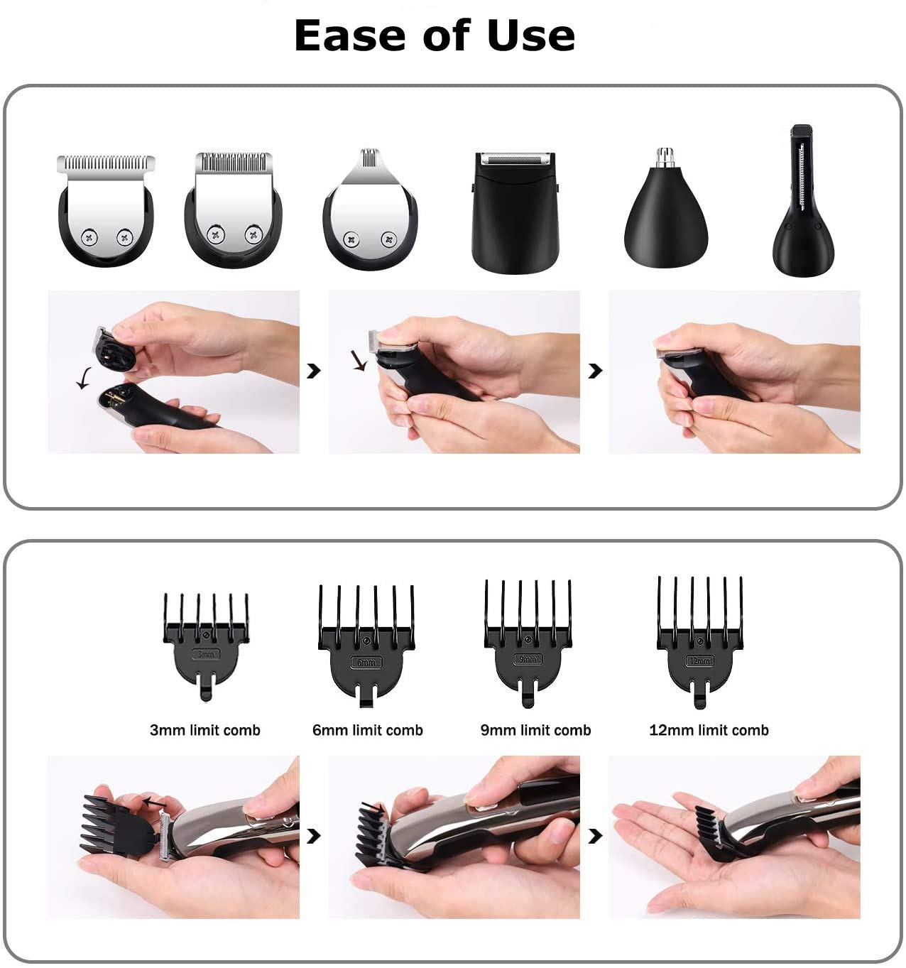 SEGMINISMART Cordless Beard Trimmer for Men - All-in-1 Hair Trimmer with 6 Interchangeable Trimmer Heads and 5 Guard Combs, USB Rechargeable, Waterproof, Ideal Gift