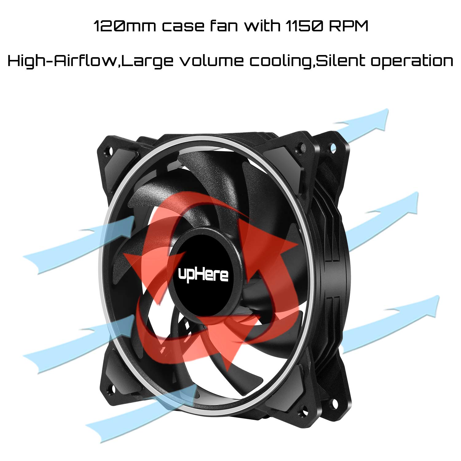 upHere 120mm RGB LED Case Fan,Dual Halo LED Pc Fan,High Performance Silent Fan for PC Cooling,EN1206-5