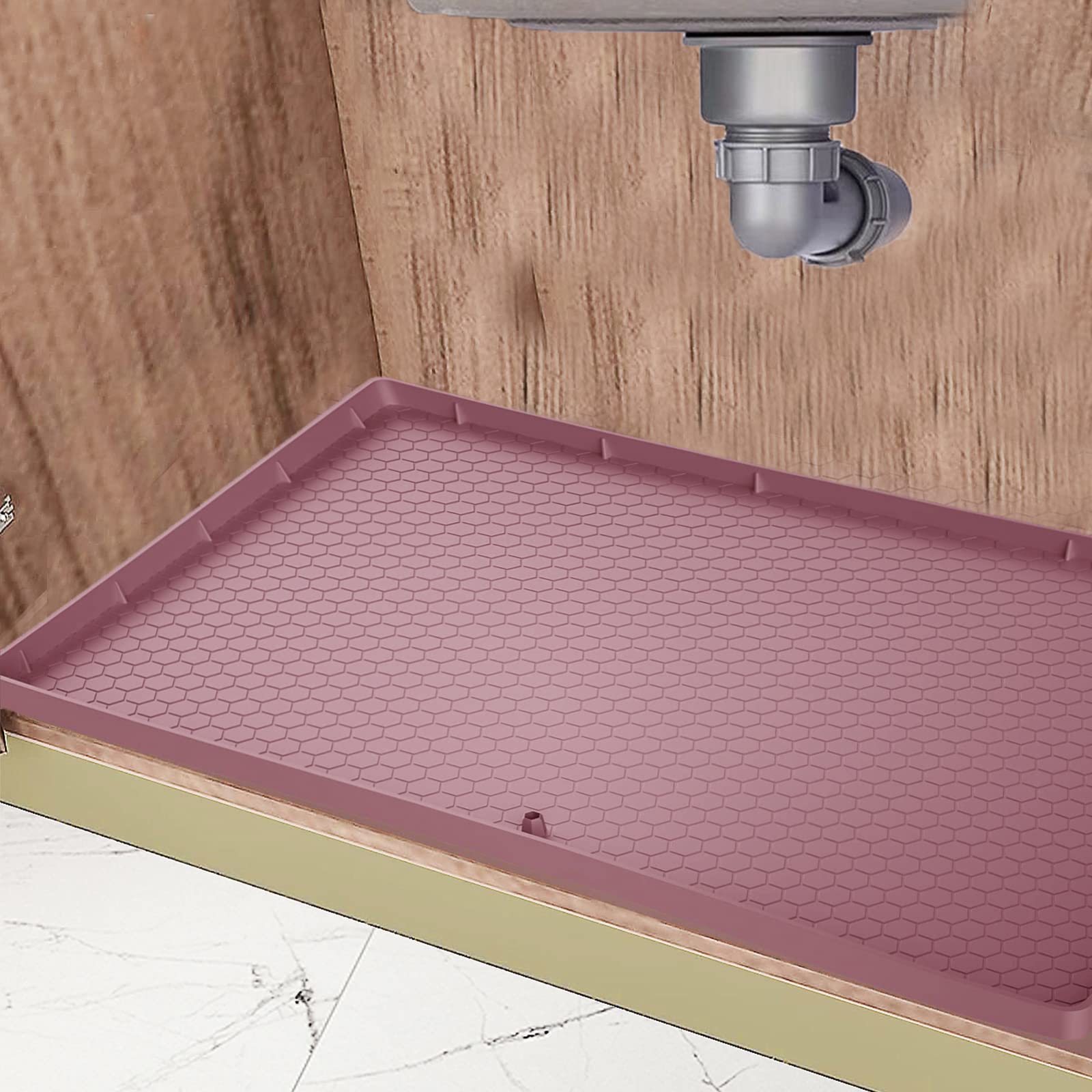 Under Sink Mat - Waterproof Kitchen Cabinet Tray - 28" x 22" Flexible Silicone Under Sink Liner with Drain Hole - Kitchen Bathroom Cabinet Mat and Protector for Drips Leaks Spills