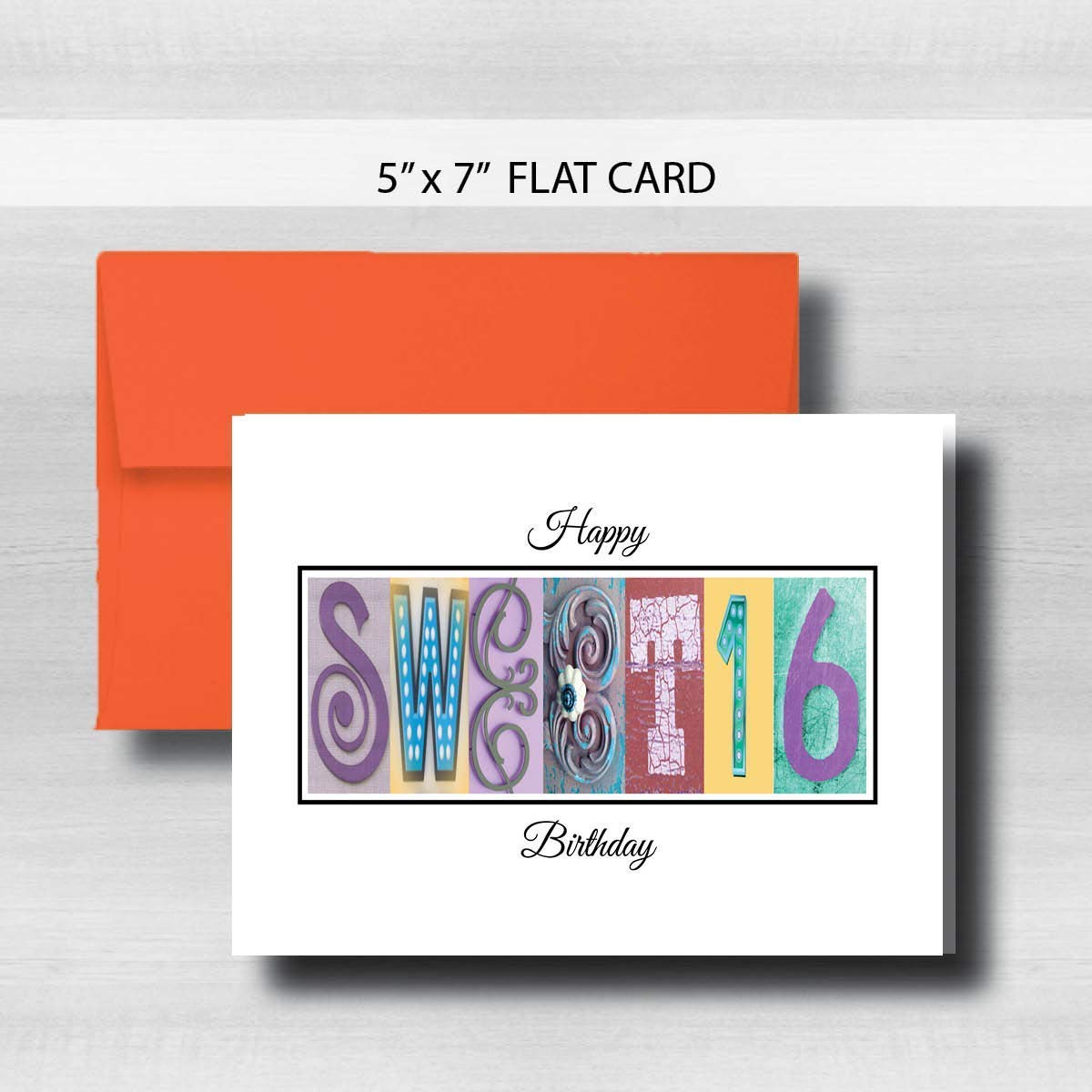 Sweet 16 Birthday Card, Milestone, 5" x 7" FLAT CARD, Pastel, Greeting Cards, Lavender, yellow, pink, blue
