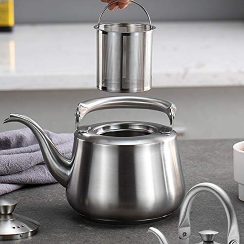 Silver Stainless Steel Kettle Large Capacity Kettle-included Teapot With Ergonomic Handle O-shaped Spout (1.5L, 50.7OZ) Multifunctional water kettle